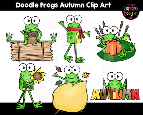Doodle Frogs Autumn Clip Art Cute Commercial Use Fall Themed - Etsy