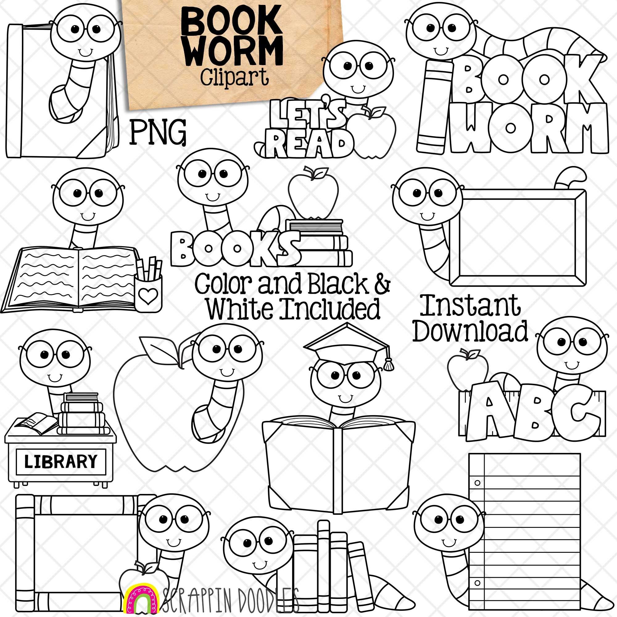Bookworm Clipart - Worms Reading Books - School Worms - Commercial Use ...