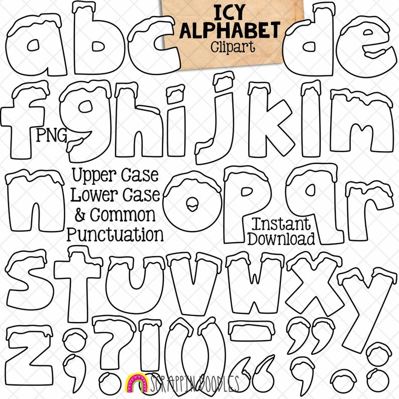 Icy Alphabet Clipart Snowy Ice Letters Clip Art Numbers PNG Graphics ...