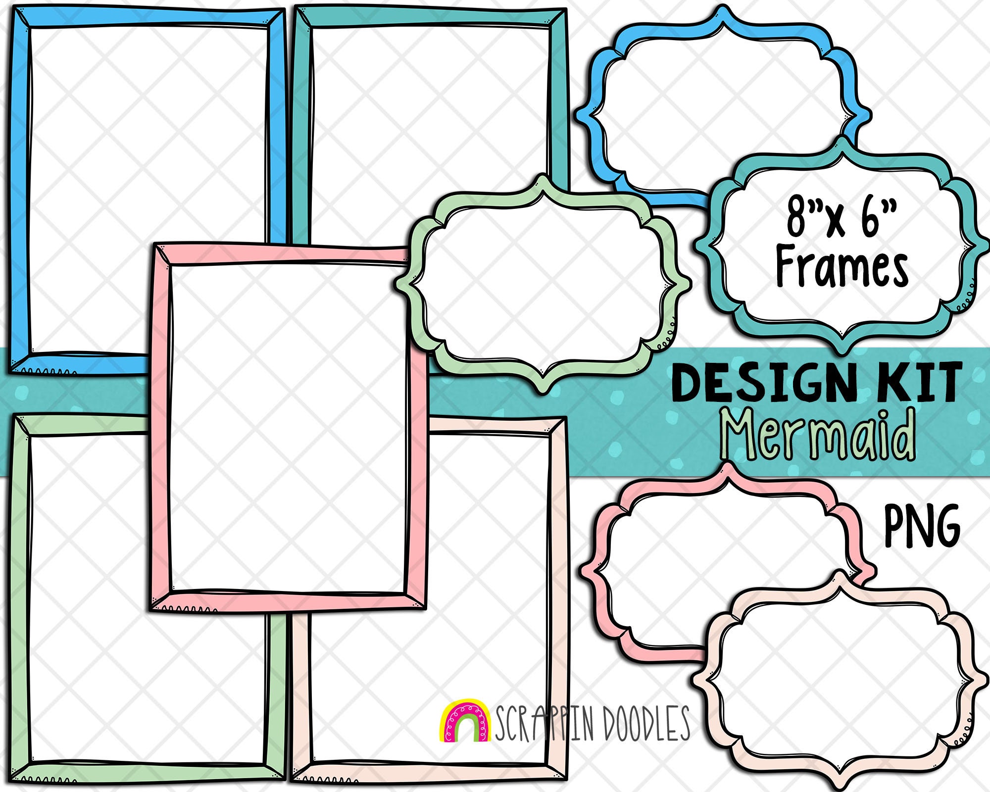 Mermaid Design Kit Cover Page Templates Digital Planner Backgrounds ...