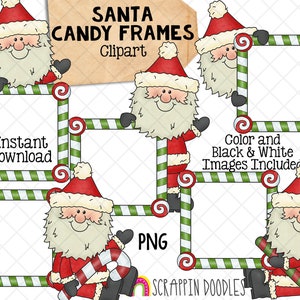 Santa Claus Clipart - Candy Frames - Instant Download - Hand Drawn PNG ...