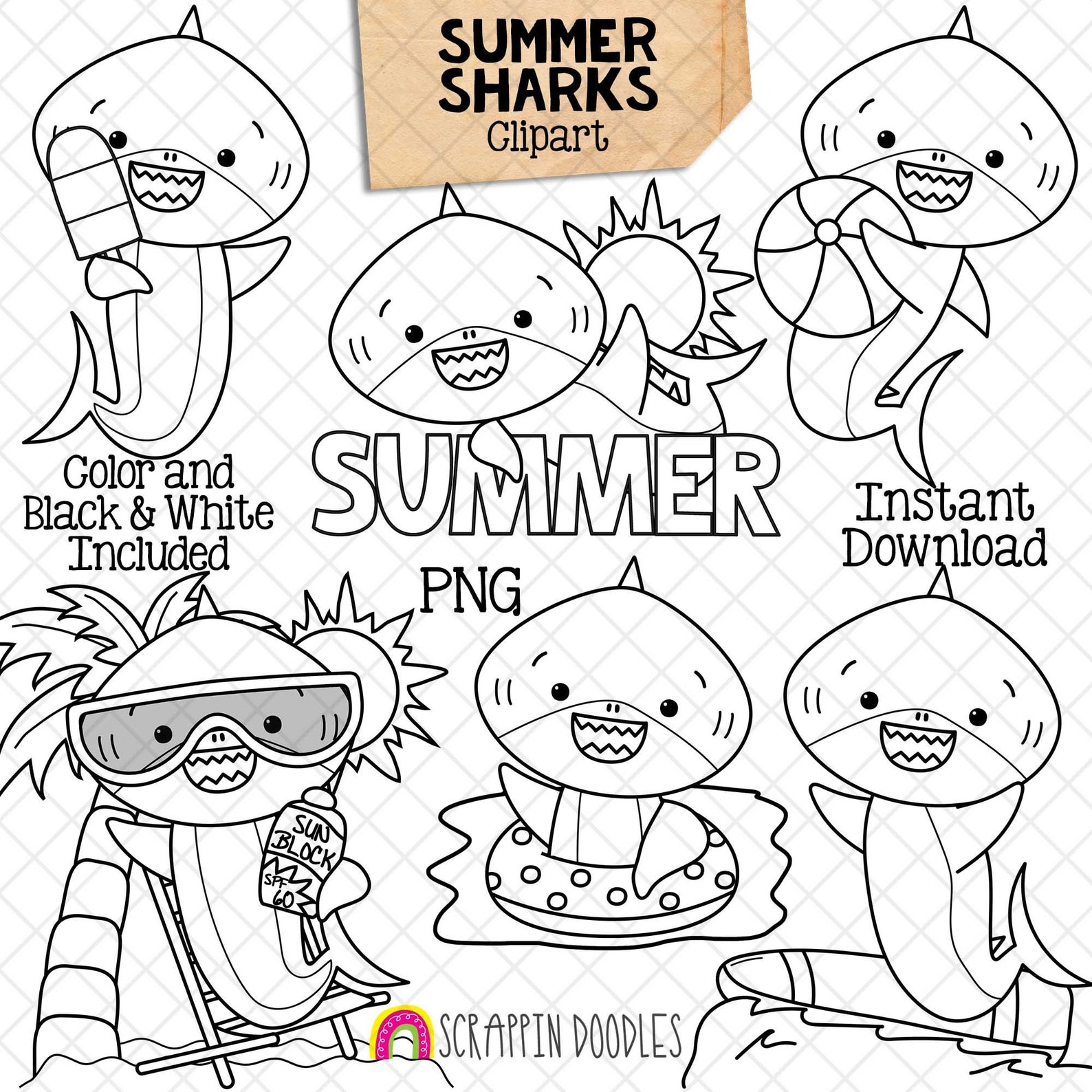 Summer Sharks Clip Art Grey Shark Beach Clipart Baby Shark Commercial ...