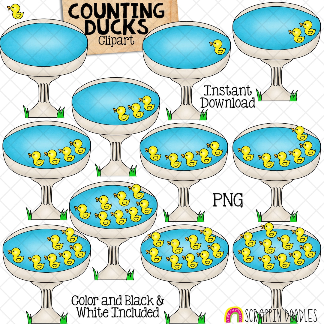 Counting Ducks in A Bird Bath Clipart - Spring Duckling Counting ...