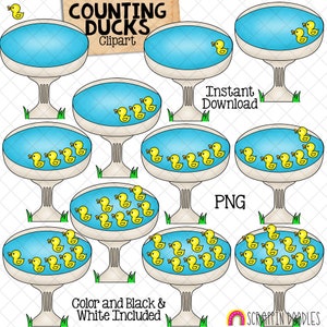 Counting Ducks in A Bird Bath Clipart - Spring Duckling Counting ...