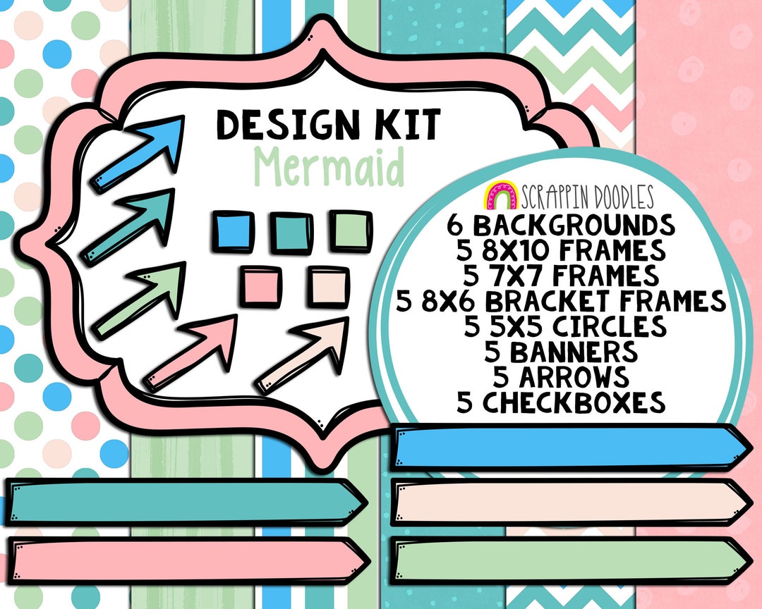 Mermaid Design Kit - Cover Page Templates - Digital Planner Backgrounds ...