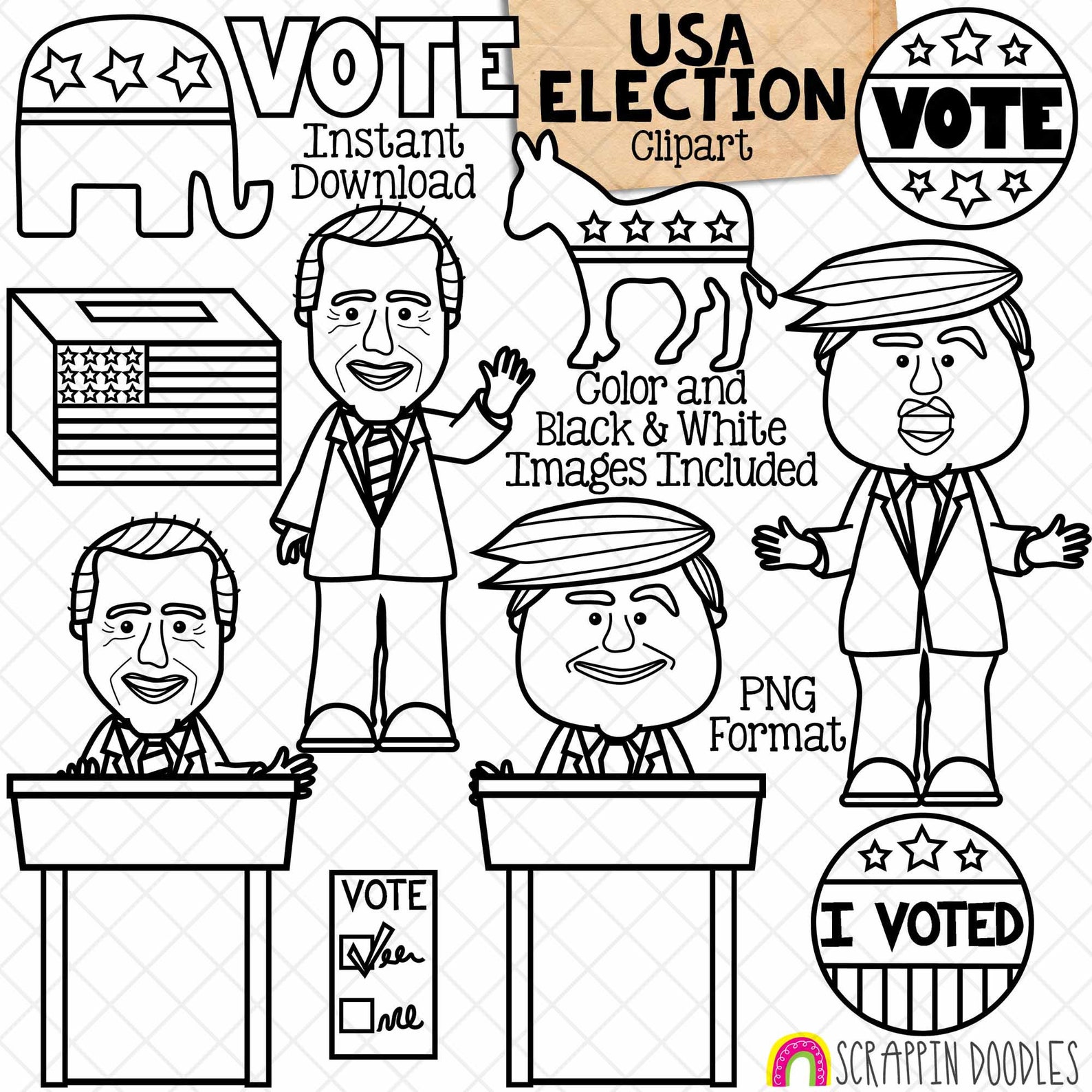 USA Election Clip Art - Donald Trump Graphics - Joe Biden - Voting ...