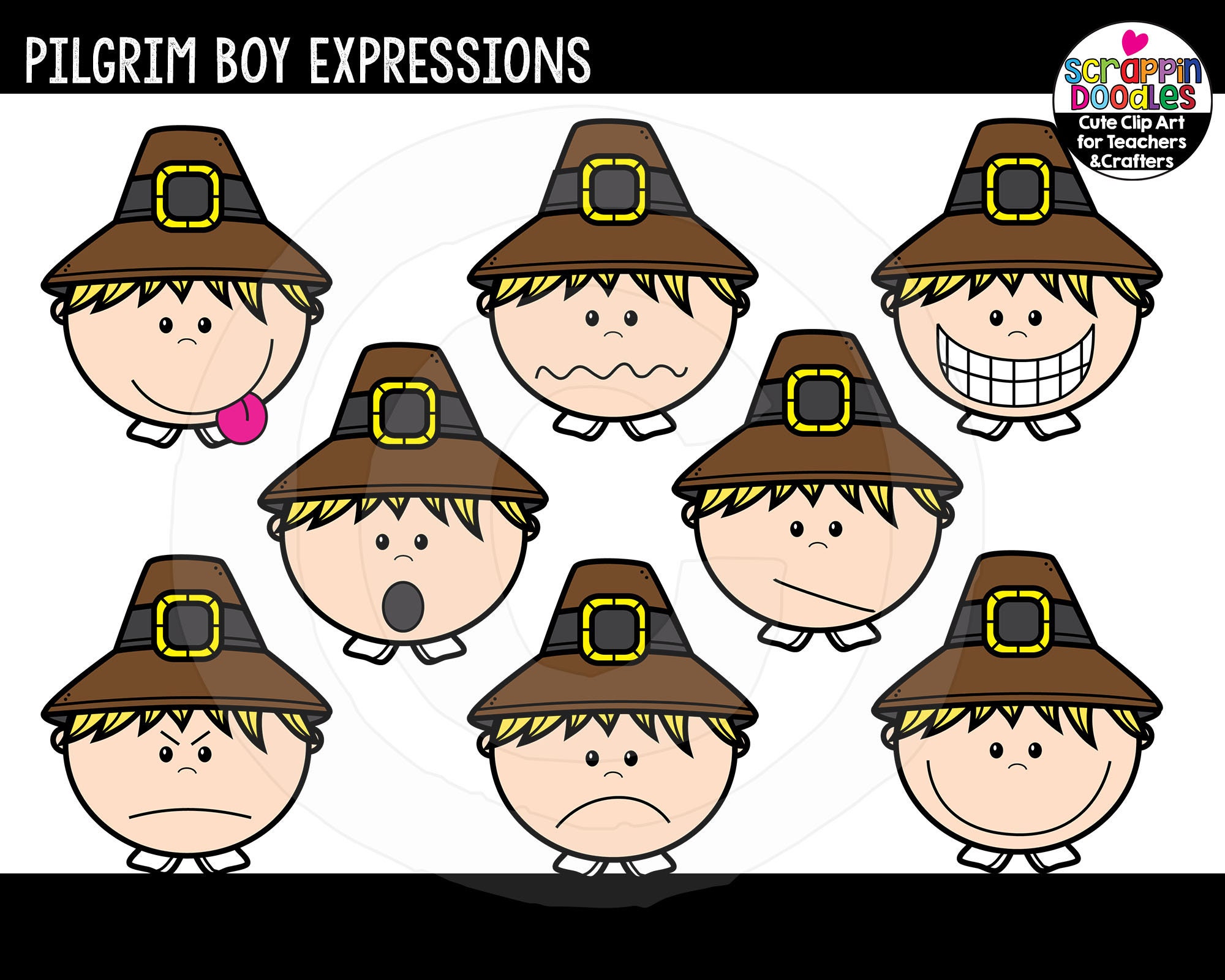 Pilgrim Boy Expressions Clip Art Cute Commercial Use - Etsy