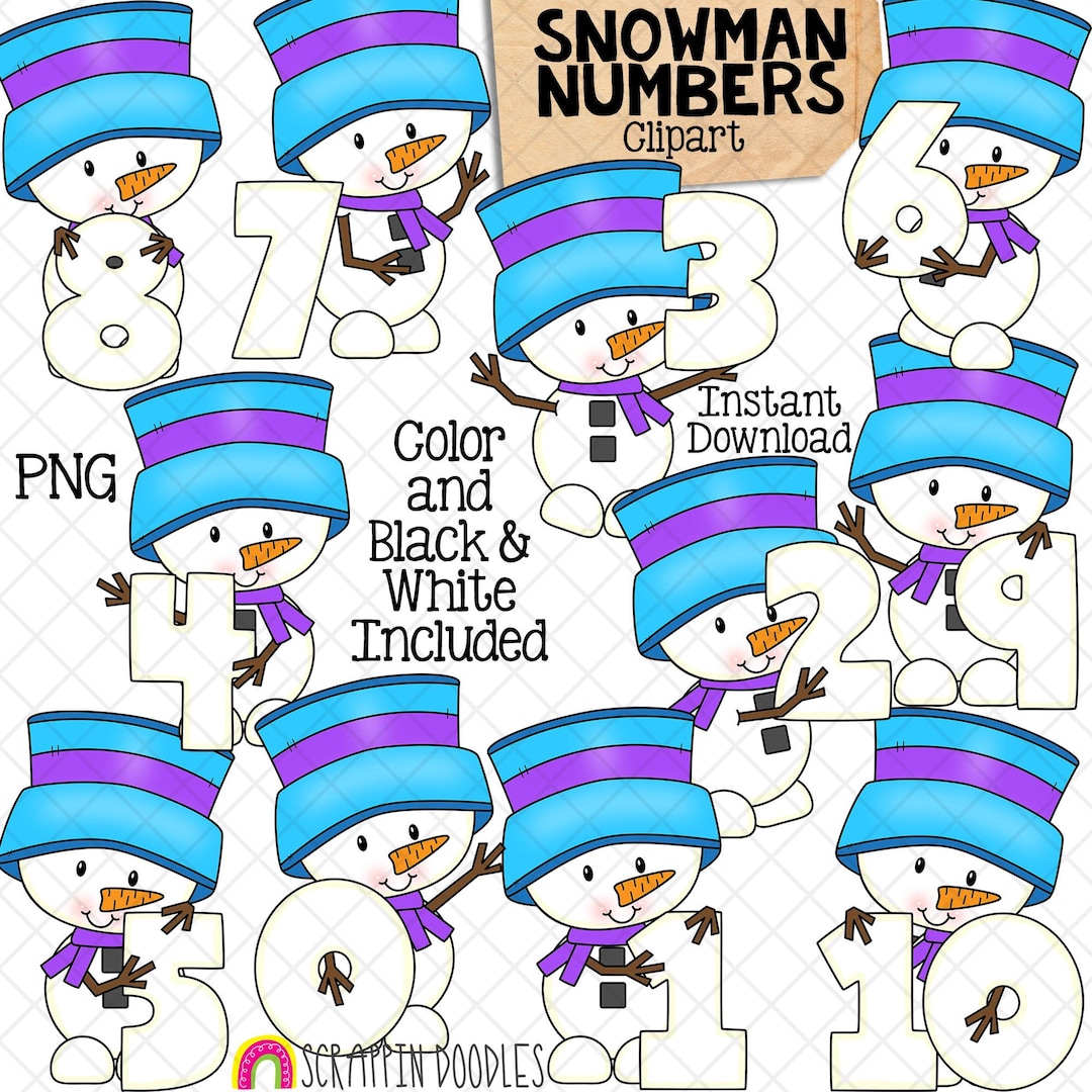 Snowman Numbers Clip Art - Snowmen Holding Numbers Clipart - Winter ...