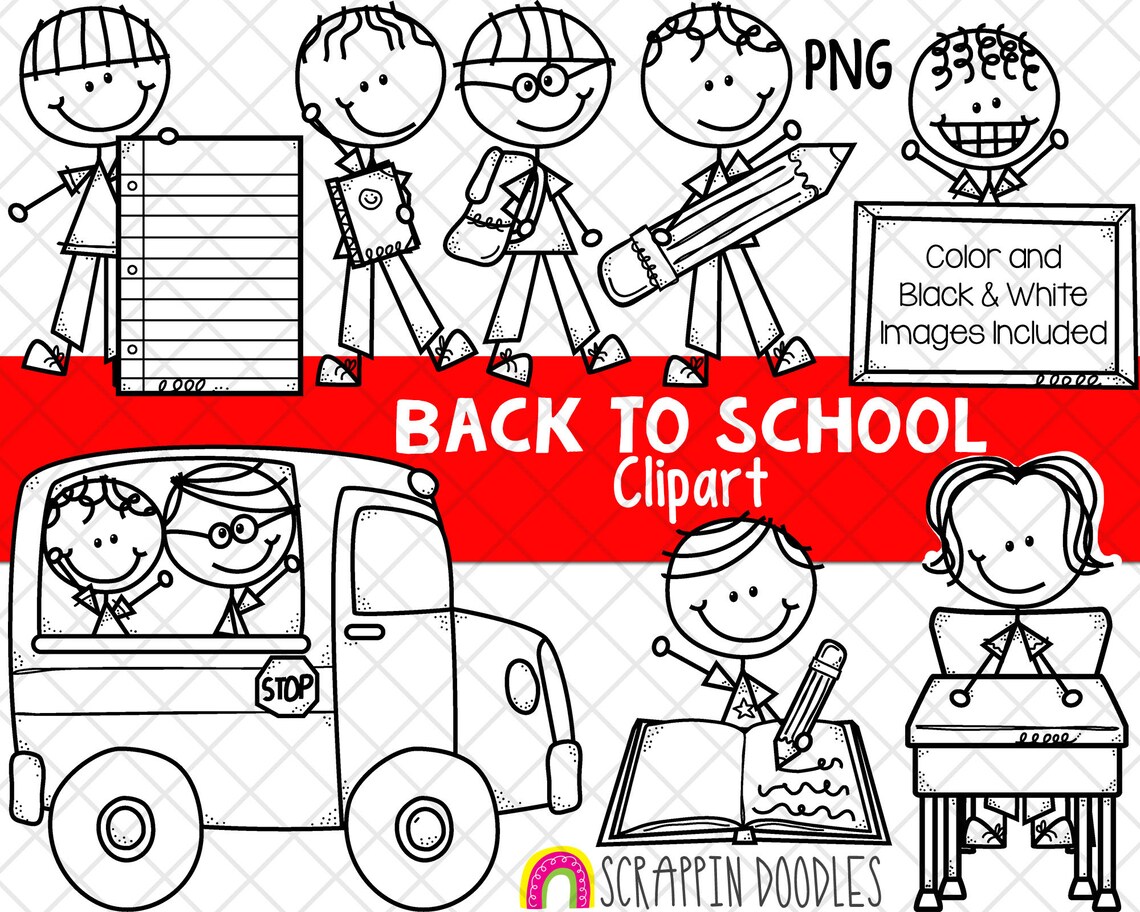 Back to School Clipart Doodle Boys School School Bus - Etsy