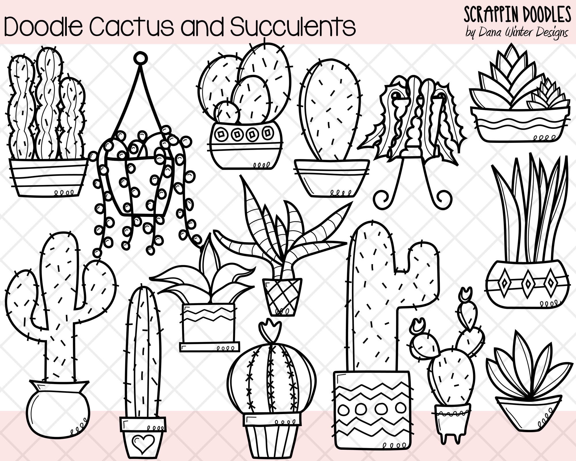 Doodle Cactus and Succulents Cute Commercial Use Clipart Hand Doodled ...