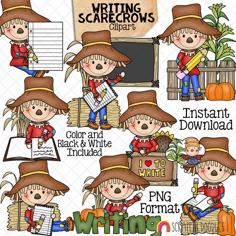 Writing Scarecrows Clip Art - School - Writer - Author - Autumn - Fall ...