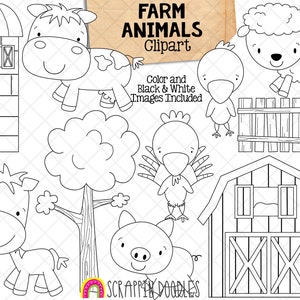 Farm Animals Clip Art - Barn - Silo - Horse - Cow - Sheep - Pig ...