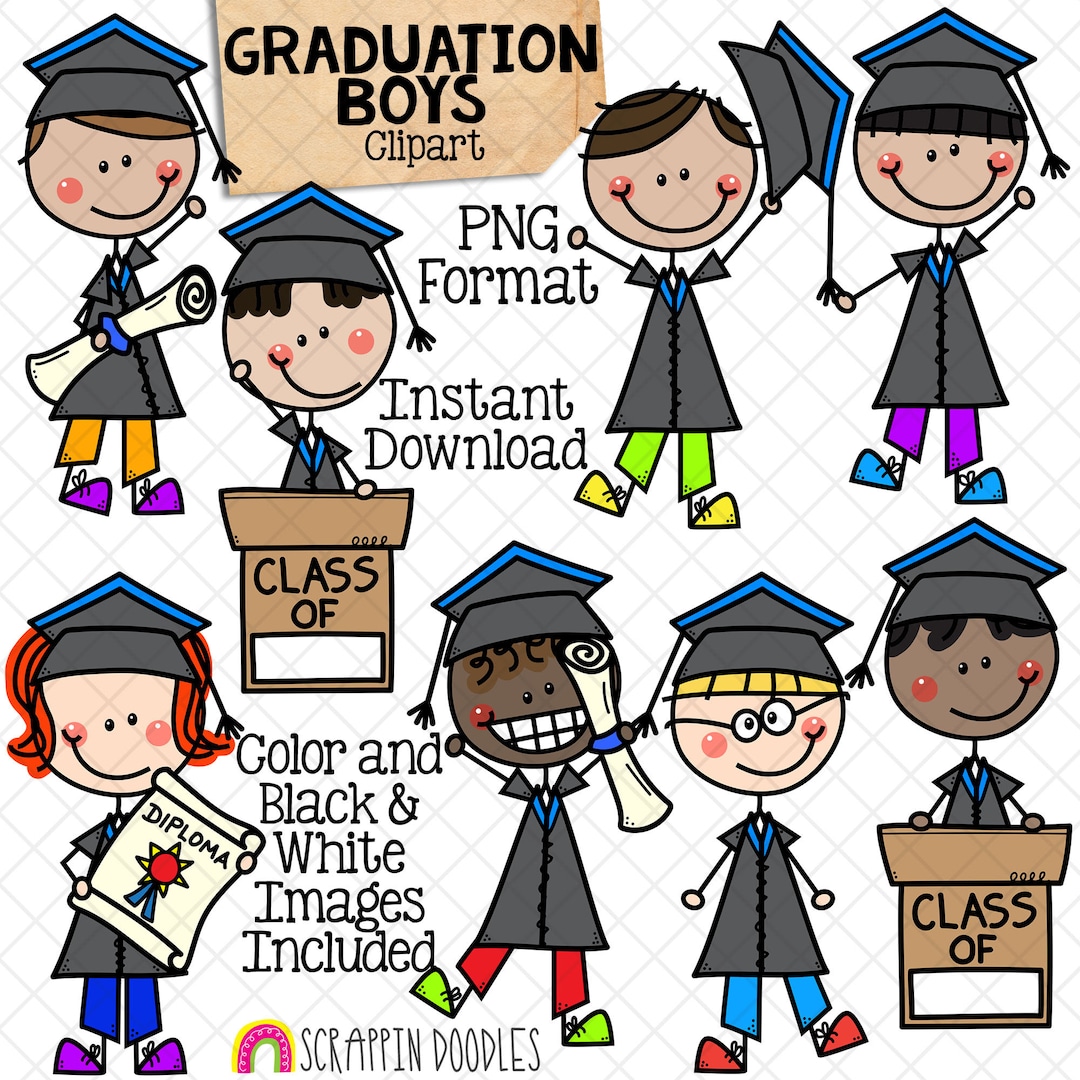 Graduation Clipart - Doodle Boys Graduating - School Clipart - Diploma ...