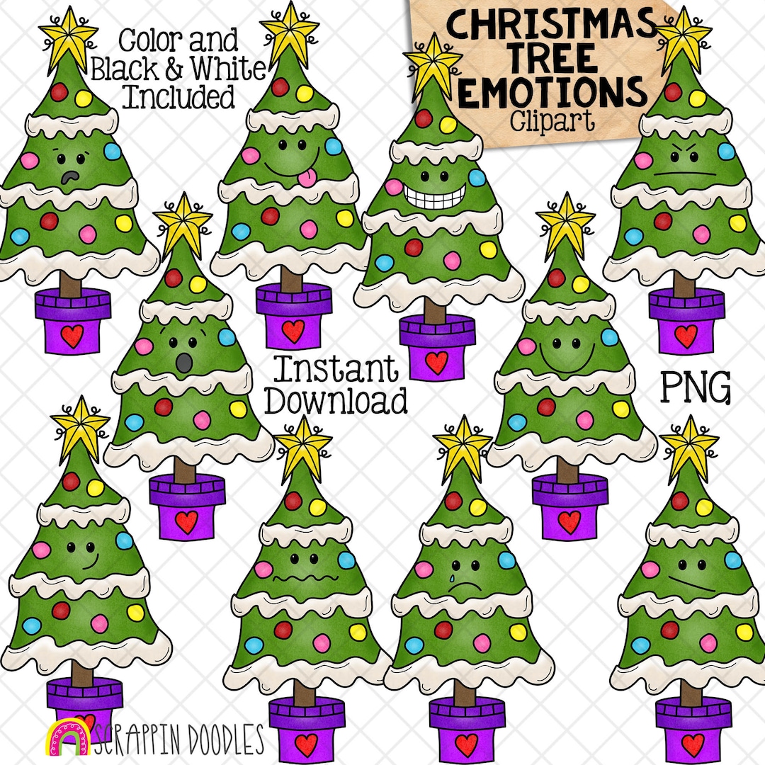 Christmas Tree Emotions Clip Art - Expression Clipart - Trees Making ...