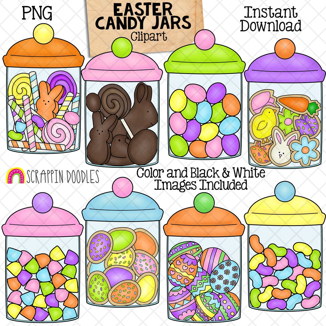 Easter Candy Jars Clipart - Glass Jars Full of Cookies - Jelly Beans ...