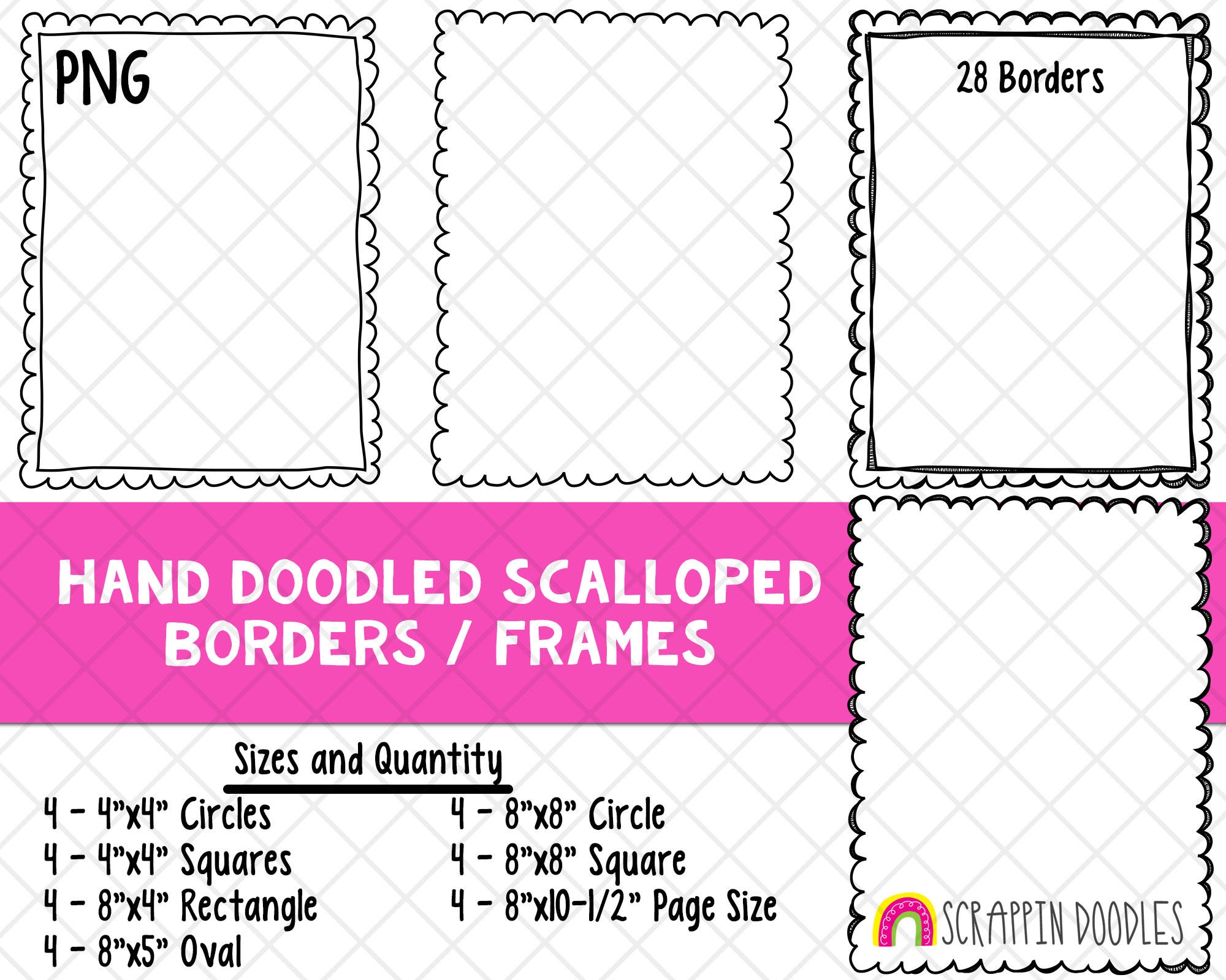 Doodle Borders Clipart Hand Drawn Scalloped Frames Square Borders ...