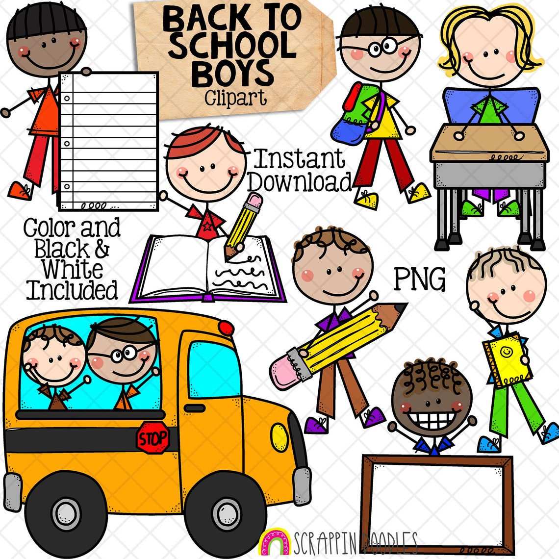 Back to School Clipart Doodle Boys School School Bus Clipart Student ...