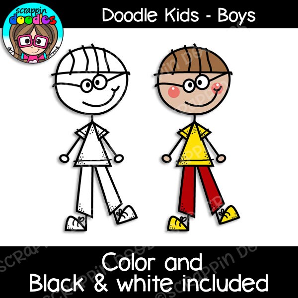 Doodle Kids Boys Clipart scrappin Doodles Clipart - Etsy