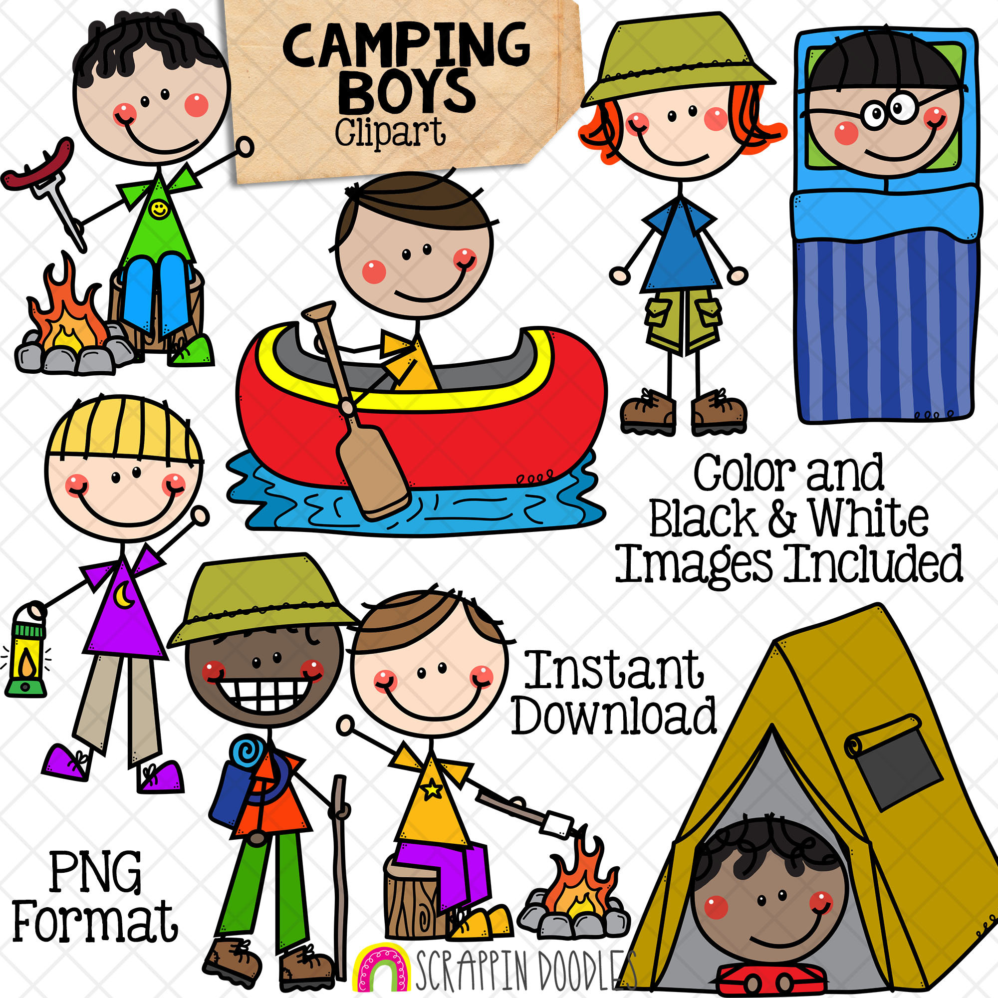 Camping Clipart - Doodle Boys Camping - Backpacking - Hiking - Campfire ...