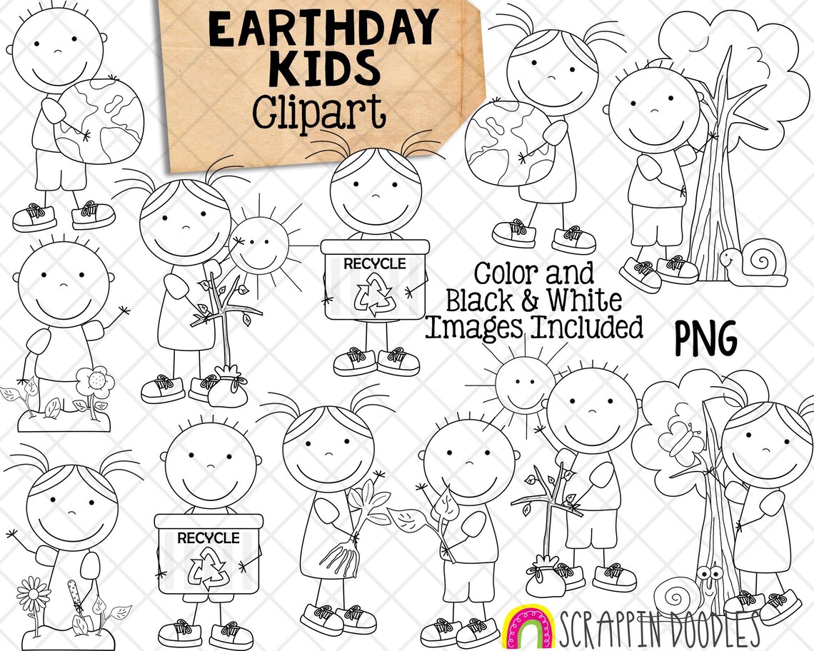 Earth Day Kids Clipart - Stick Kids Save the Earth - Environmental Kids ...