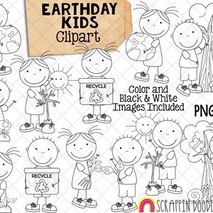 Earth Day Kids Clipart - Stick Kids Save the Earth - Environmental Kids ...