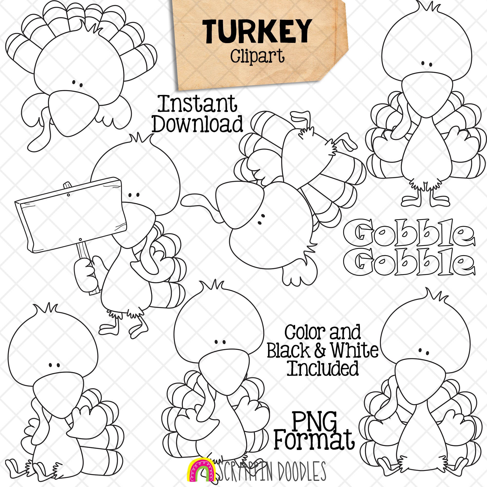 Turkey Clipart Cute Turkeys Clip Art Thanksgiving Turkeys - Etsy