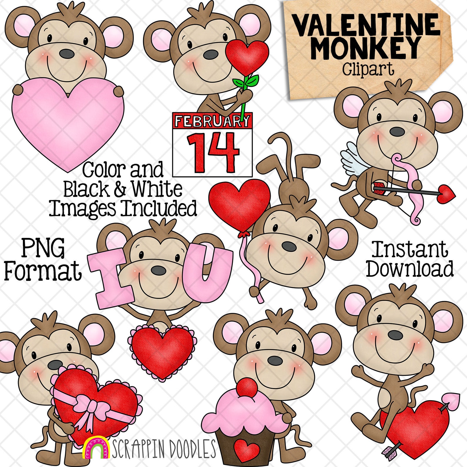 Valentine Monkey Clip Art Jungle Animals Monkeys With Valentines ...