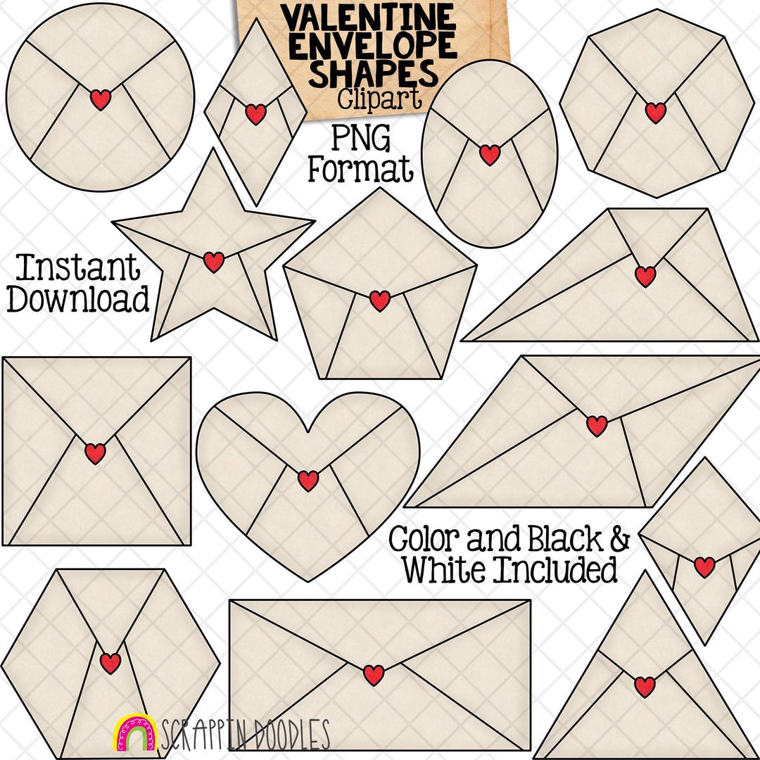 Valentine Envelope Shapes Clip Art - Valentine's Day Different 2D ...