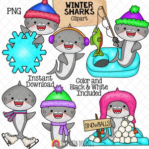 Seasonal Shark Clipart Bundle 1 Grey Shark Clipart Holiday Sharks Baby ...