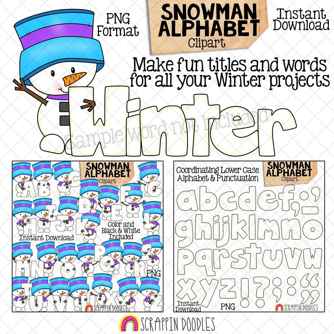 Snowman Alphabet Clip Art - Snowmen Holding Letters Clipart - Winter ...
