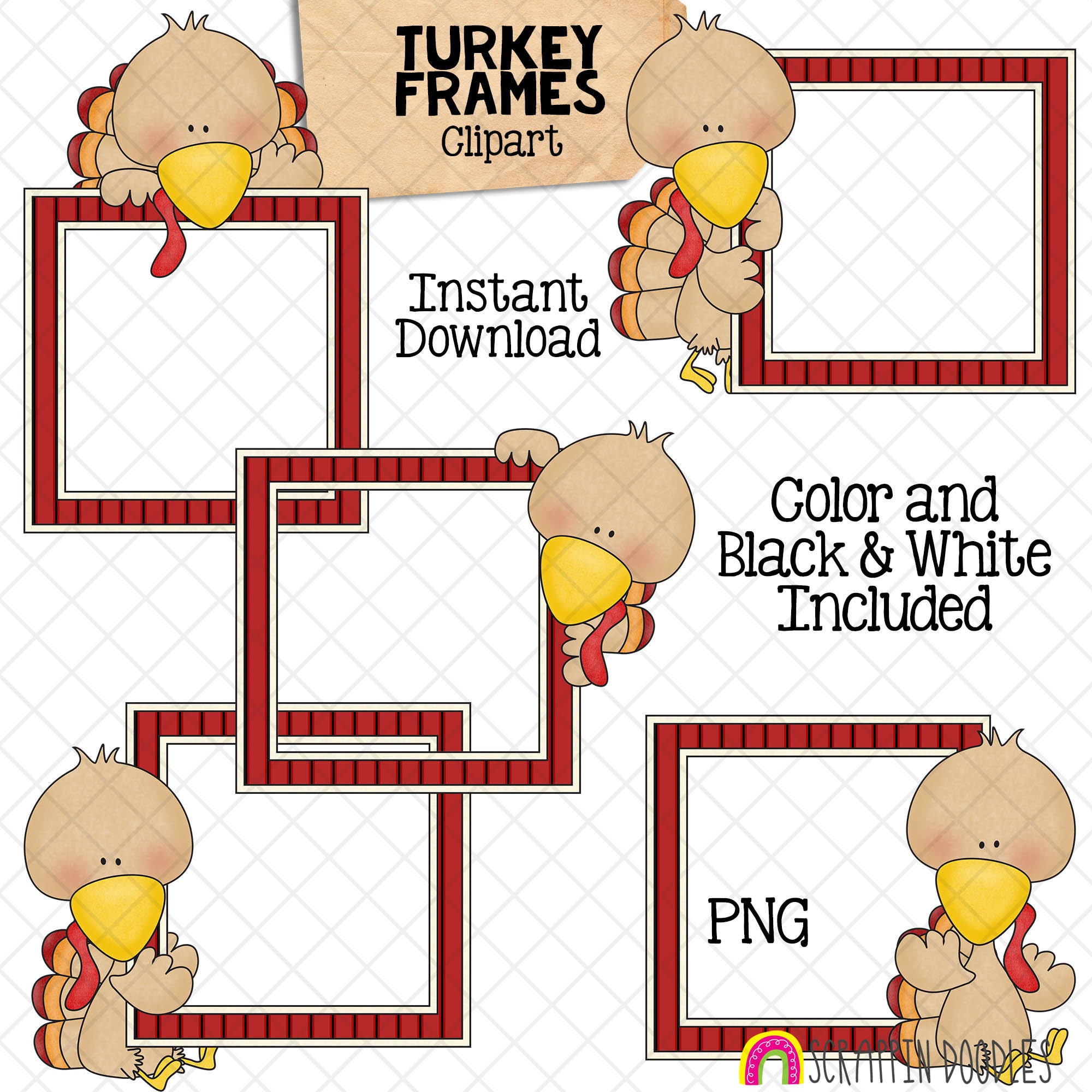 Turkey Clipart Turkeys Holding Barn Frames Clip Art Cute Turkeys on the ...