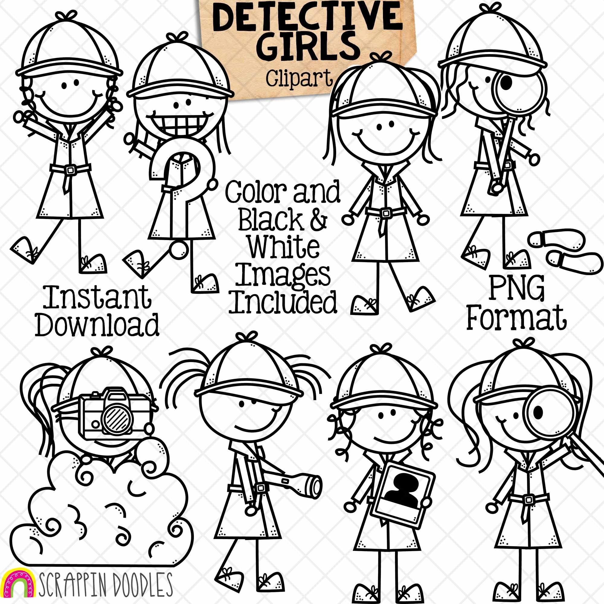 Detective Clip Art Doodle Girls Detectives Spy Graphics Private ...