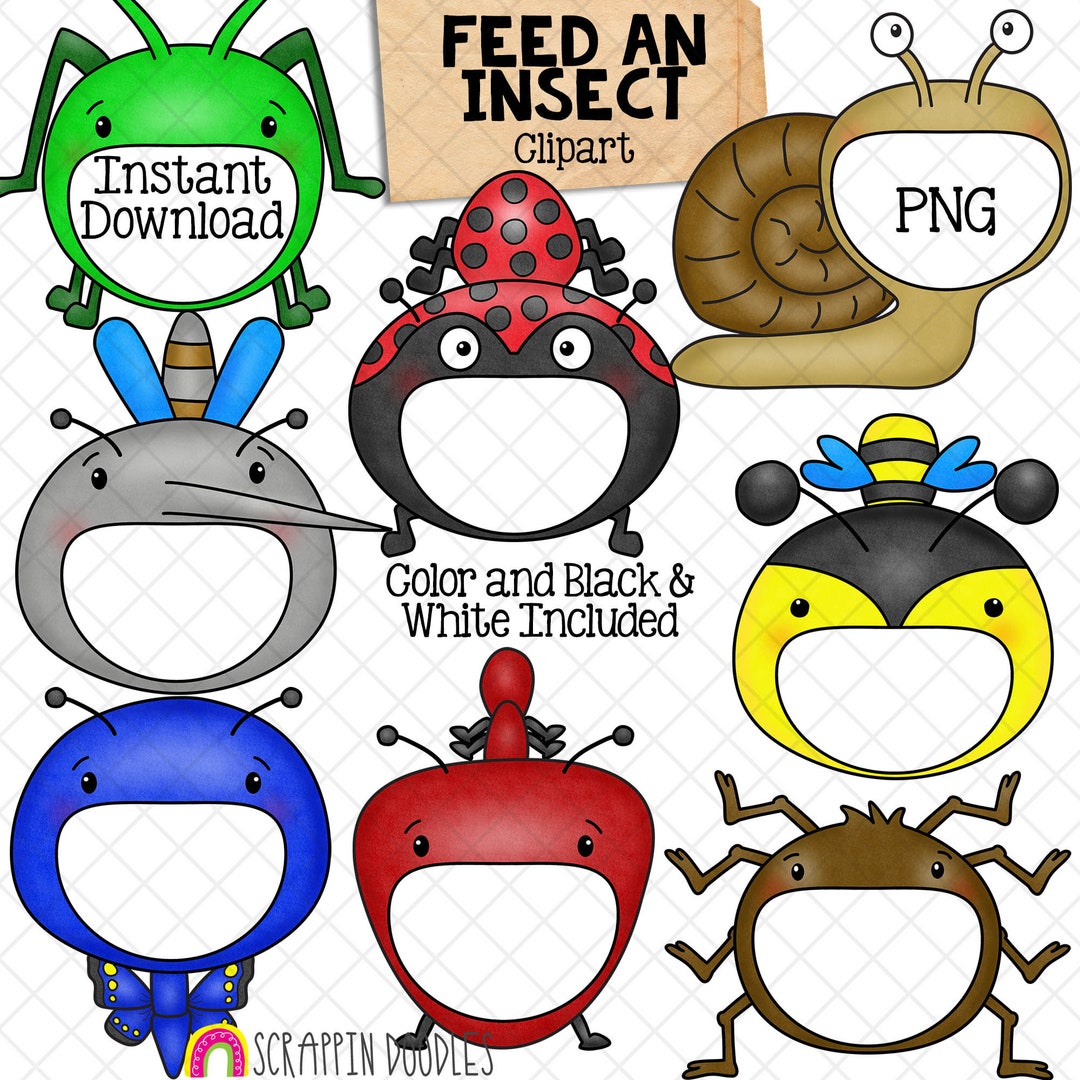 Feed an Insect Clipart - Feeding Open Mouth Bugs - Grasshopper - Snail ...