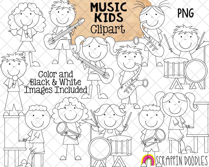 Music Clipart Kids Band Clip Art Instruments Piano Guitar Drum Set ...