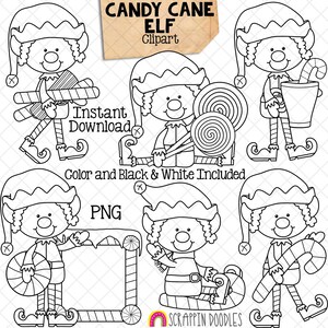 Candy Cane Elf Clip Art - Christmas Elves Posing - Standing - Sitting ...