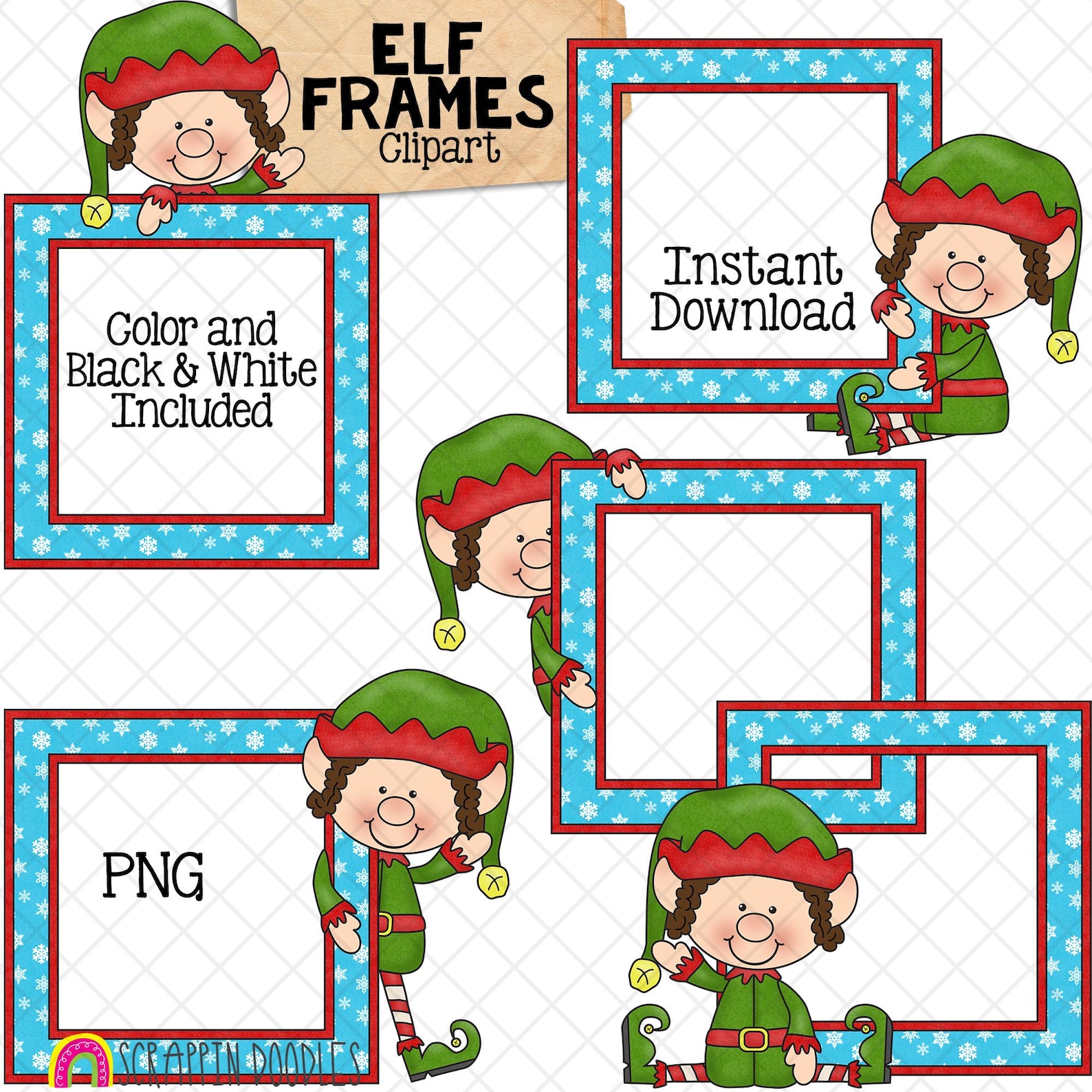 Elf Frames Clip Art - Christmas Elves Posing - Standing - Sitting ...