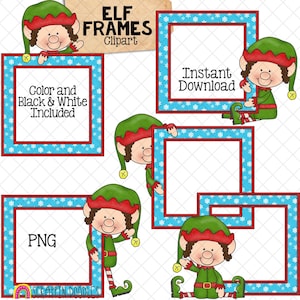 Elf Frames Clip Art - Christmas Elves Posing - Standing - Sitting ...