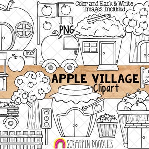 Apple Village Clip Art - Apple Orchard Town - Tree House - Apple Cart ...