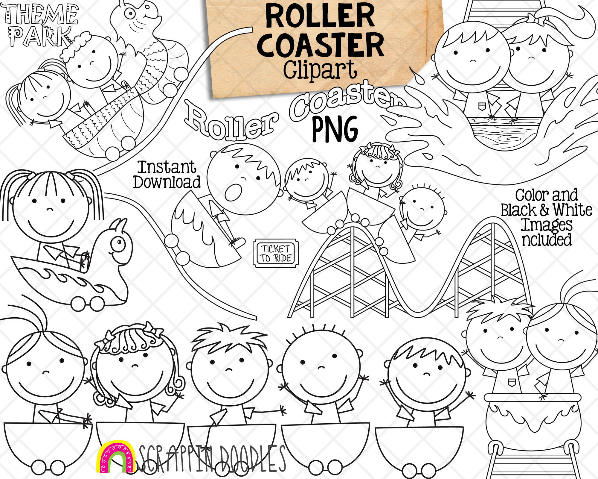 Roller Coaster Clipart Kids Riding Roller Coasters Theme Park ...