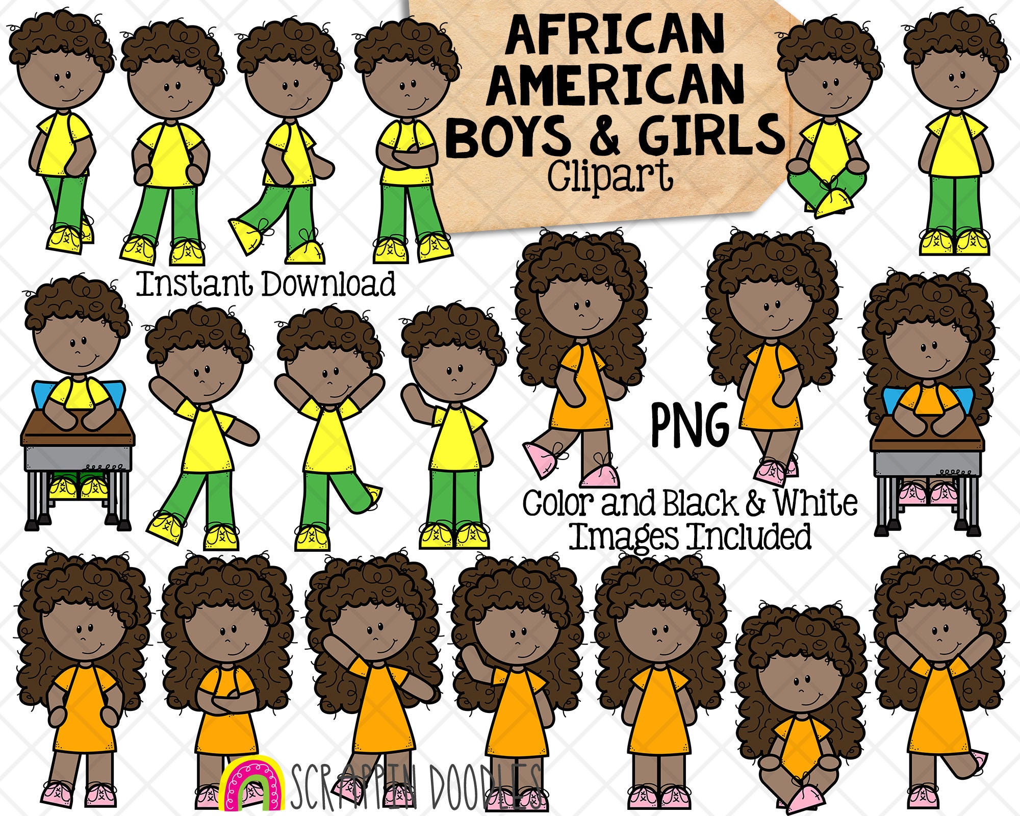 MultiCultural Kids ClipArt Bundle Asiático Afroamericano - Etsy México