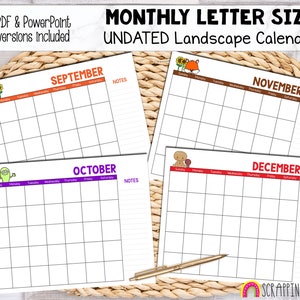 UNDATED Landscape Calendar - Printable and Digital Monthly Calendar ...