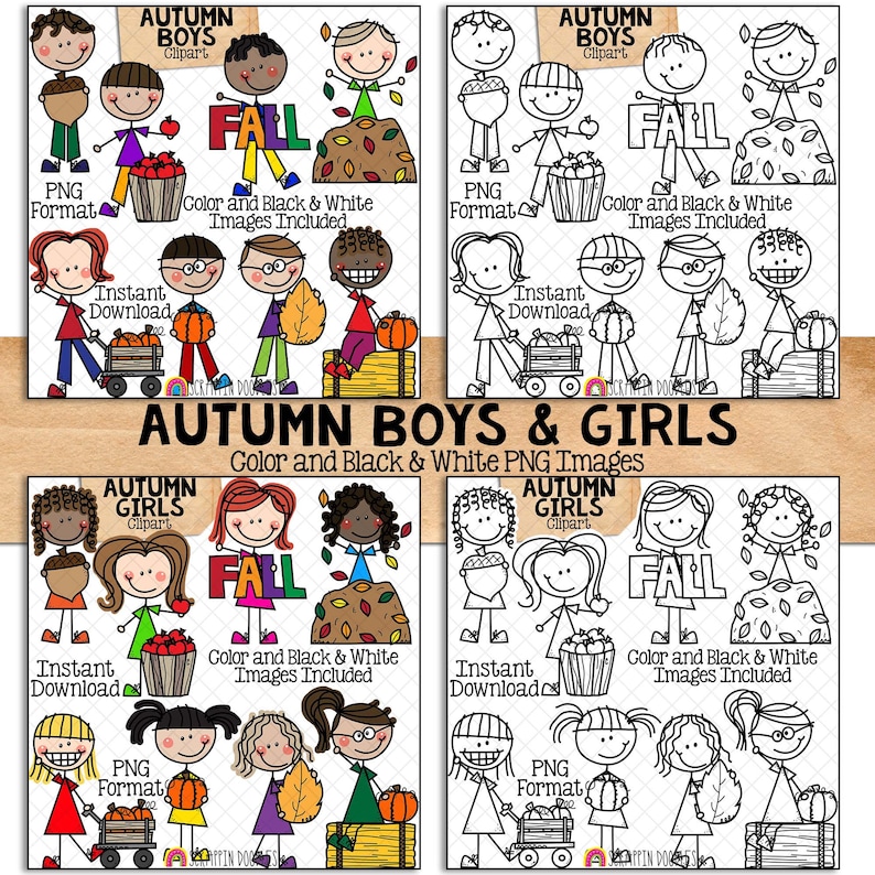 Doodle Kids Clipart Bundle 2 - Doodle Boy and Girl Bundle 2 - Christmas ...