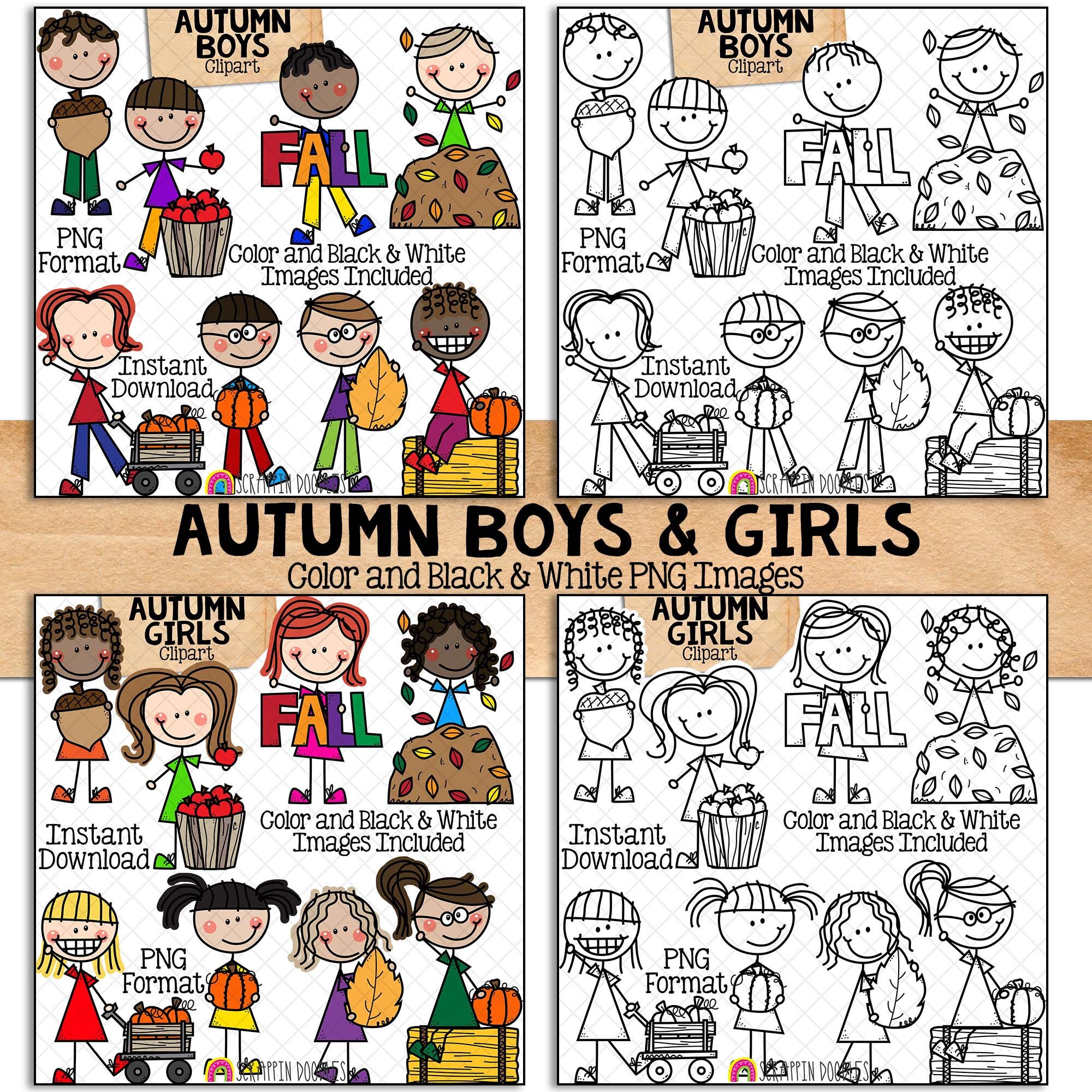 Doodle Kids Clipart Bundle 2 - Doodle Boy and Girl Bundle 2 - Christmas ...