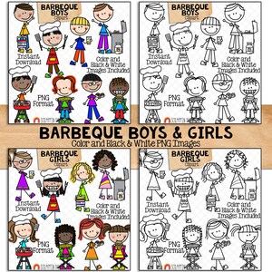 Doodle Kids Clipart Bundle 4 - Doodle Boy and Girl Bundle 4 - Camping ...