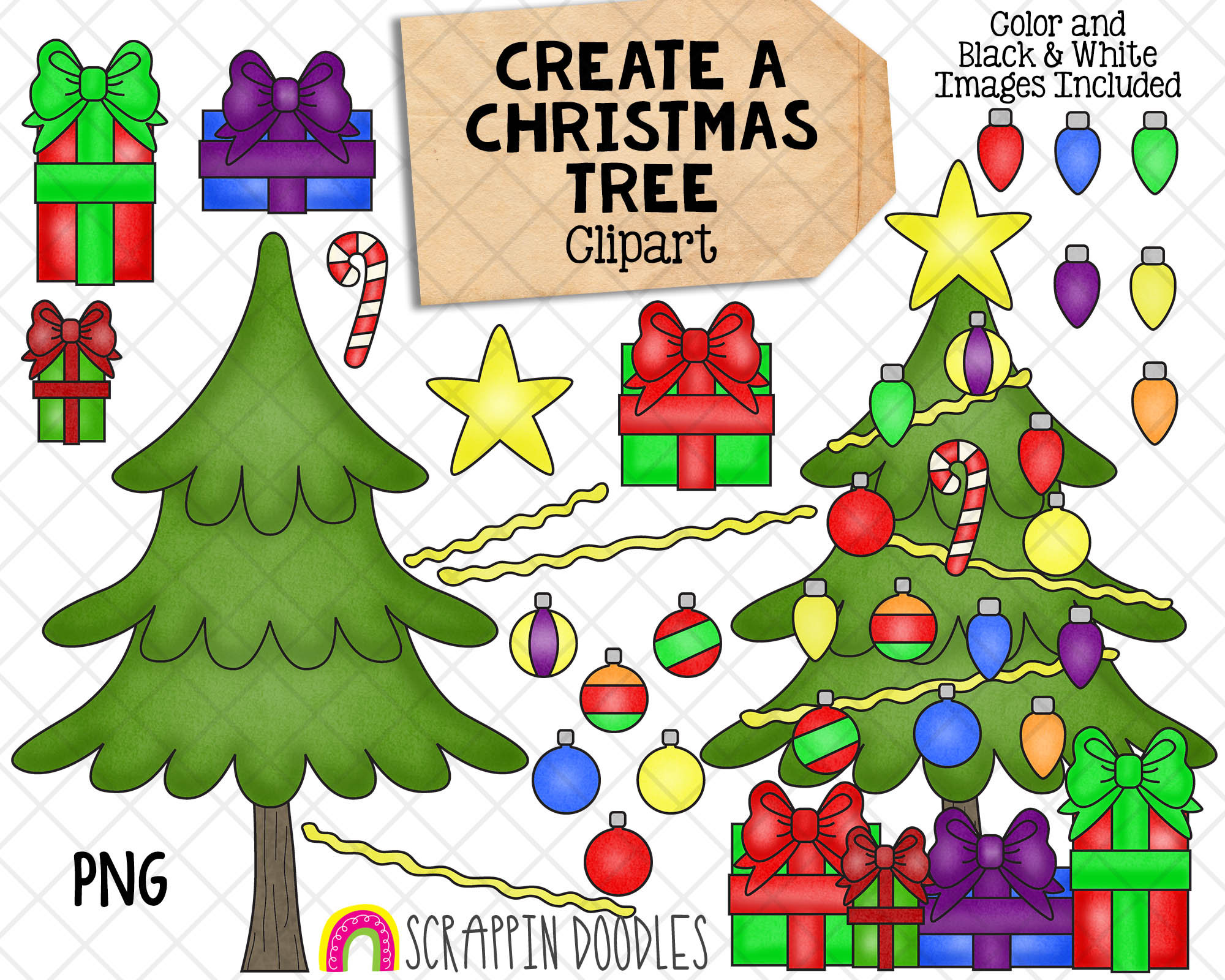 Create a Christmas Tree Clipart Christmas Lights and Bulbs - Etsy