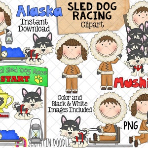 Sled Dog Racing Clipart - Alaska Iditarod Race Graphics - Trail Mushers ...