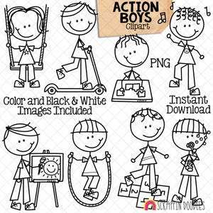 Action Clipart - Doodle Boys Clip Art - Kids - Dancing - Blowing ...