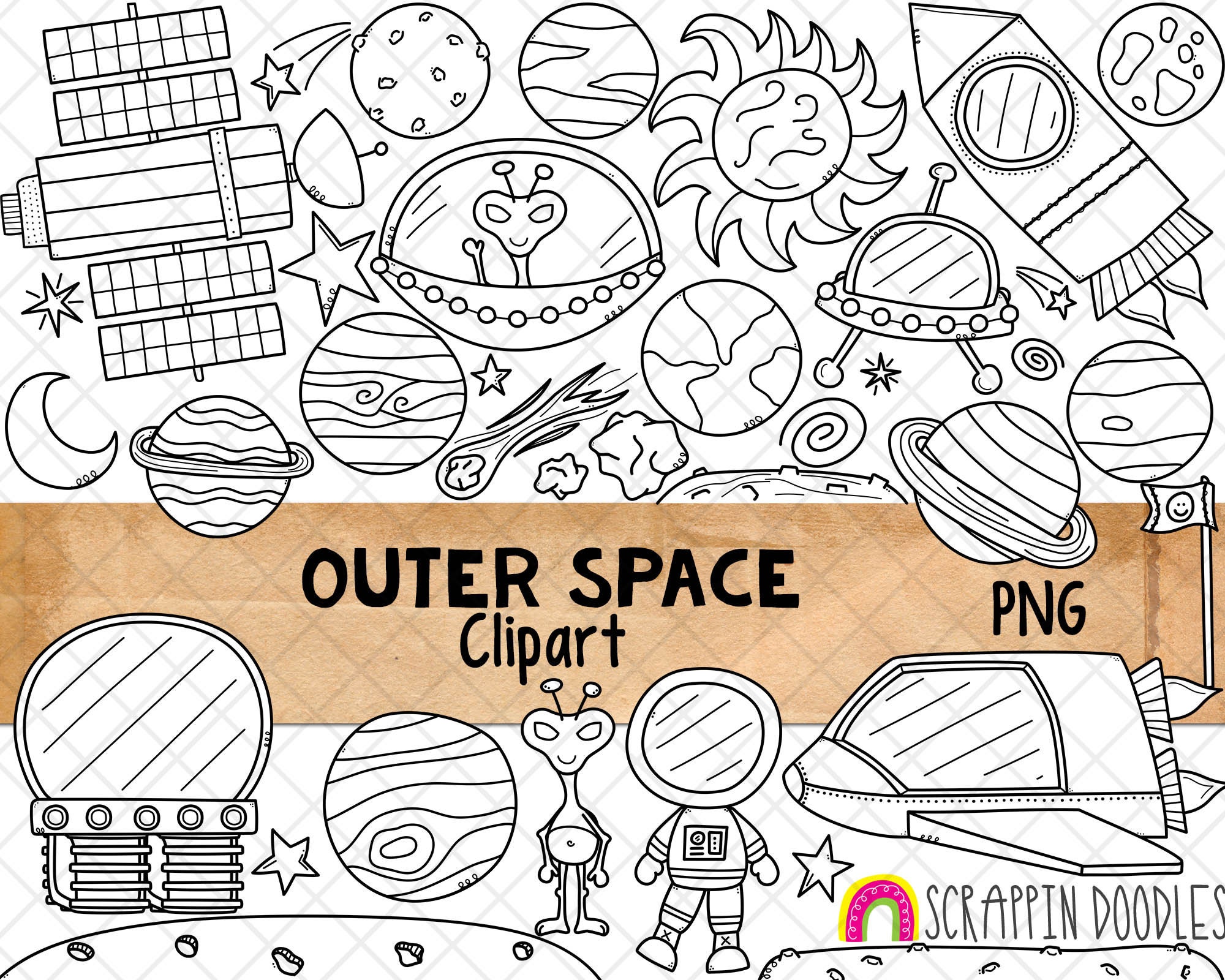 Outer Space Clipart Astronaut Graphics Planets PNG - Etsy