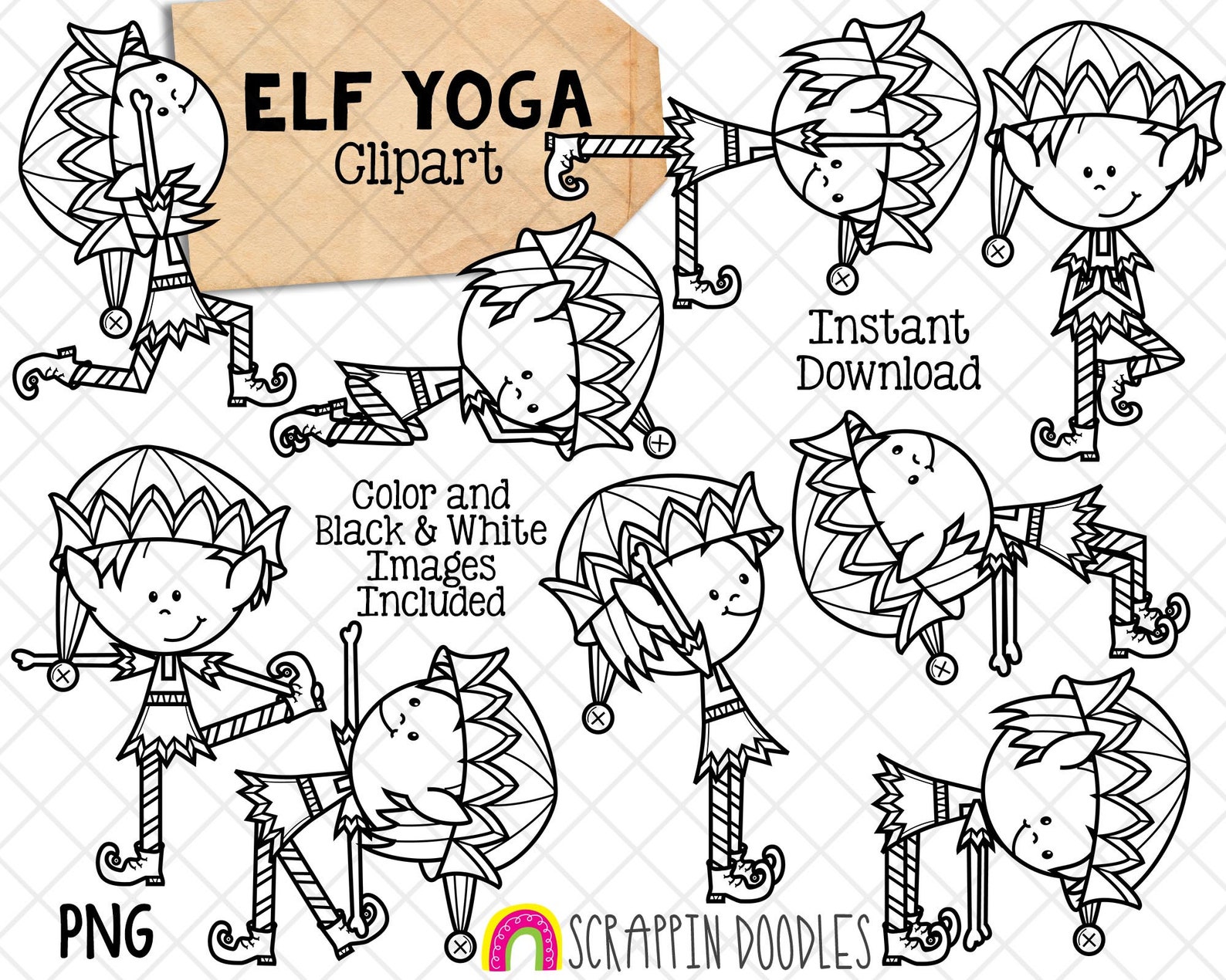 Yoga Elf Clip Art Christmas Stretching Clipart Yoga Elves Poses ...