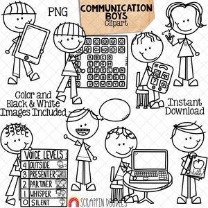 Communication Boys Clip Art - Doodle Kids Stick Figure Graphics - Voice ...
